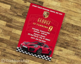 Porsche Cars Funny Birthday Invitation, Race Car Birthday Party, Race ...