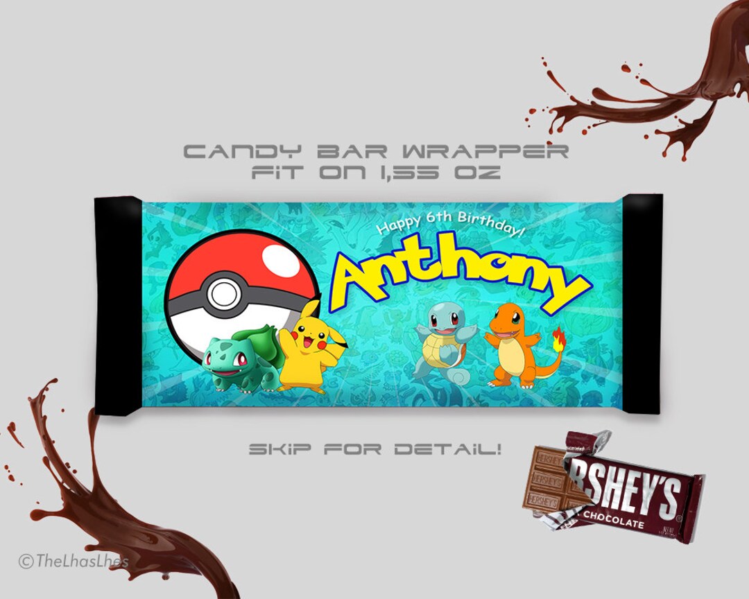 Pokemon Chocolate Bar Wrapper Birthday Invitation, Pokemon Birthday ...