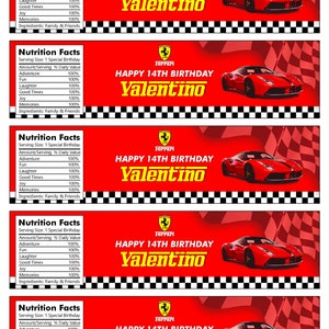Ferrari Water Bottle Label Birthday Party 8x2 Inch - Etsy