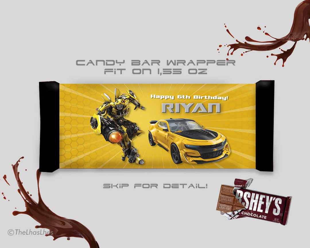 Transformer Bumble Bee Chocolate Bar Wrapper Birthday Invitation ...