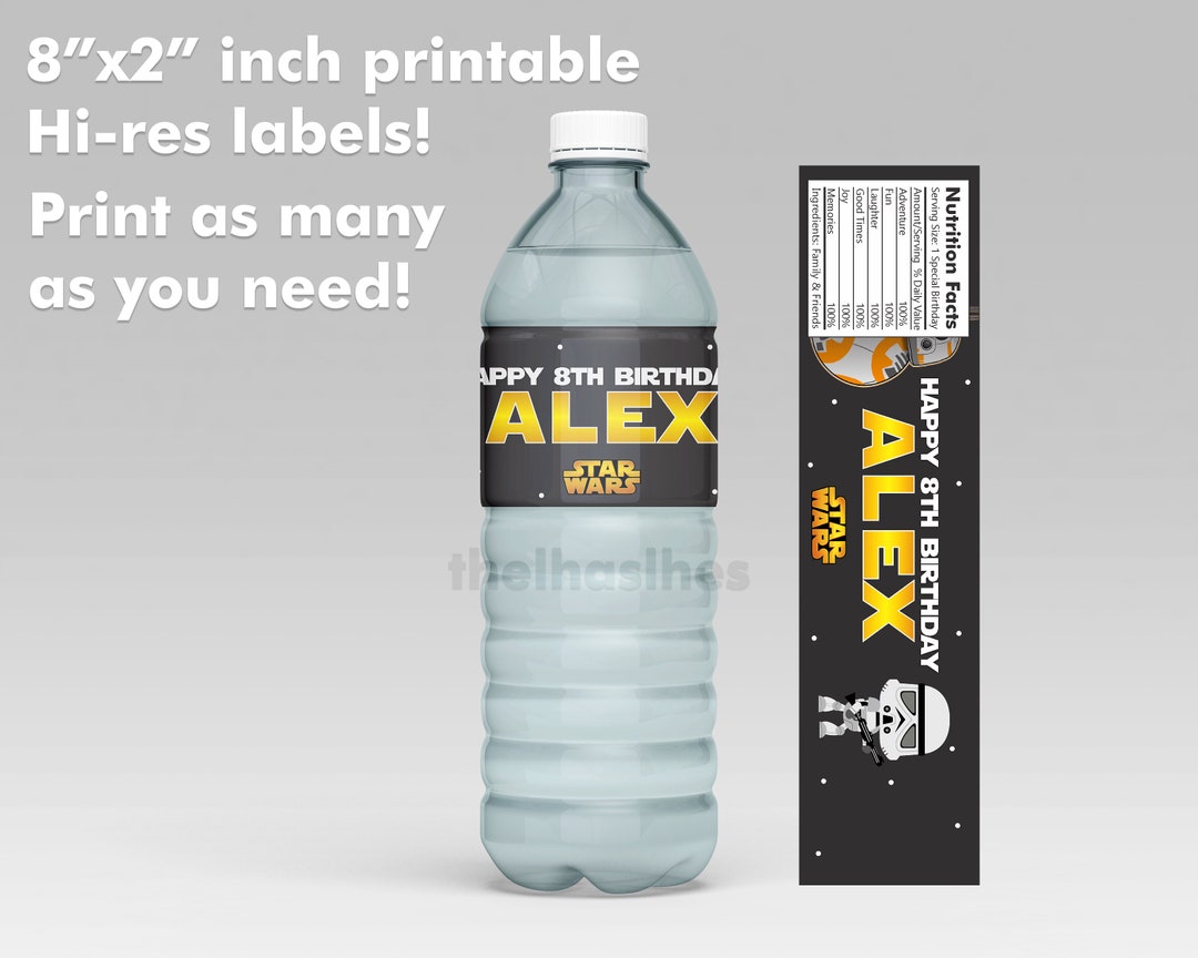 Star Wars Water Bottle Label Birthday Party 8x2 Inch - Etsy