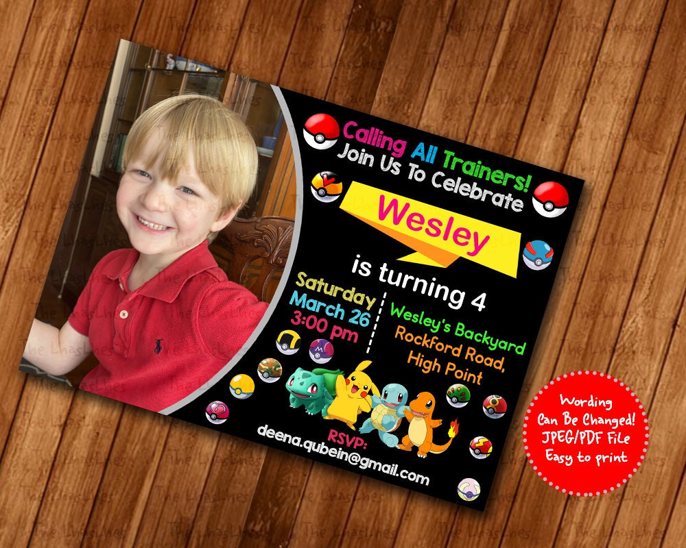 Pokemon Birthday Invitation Pikachu Invitation Pocket | Etsy