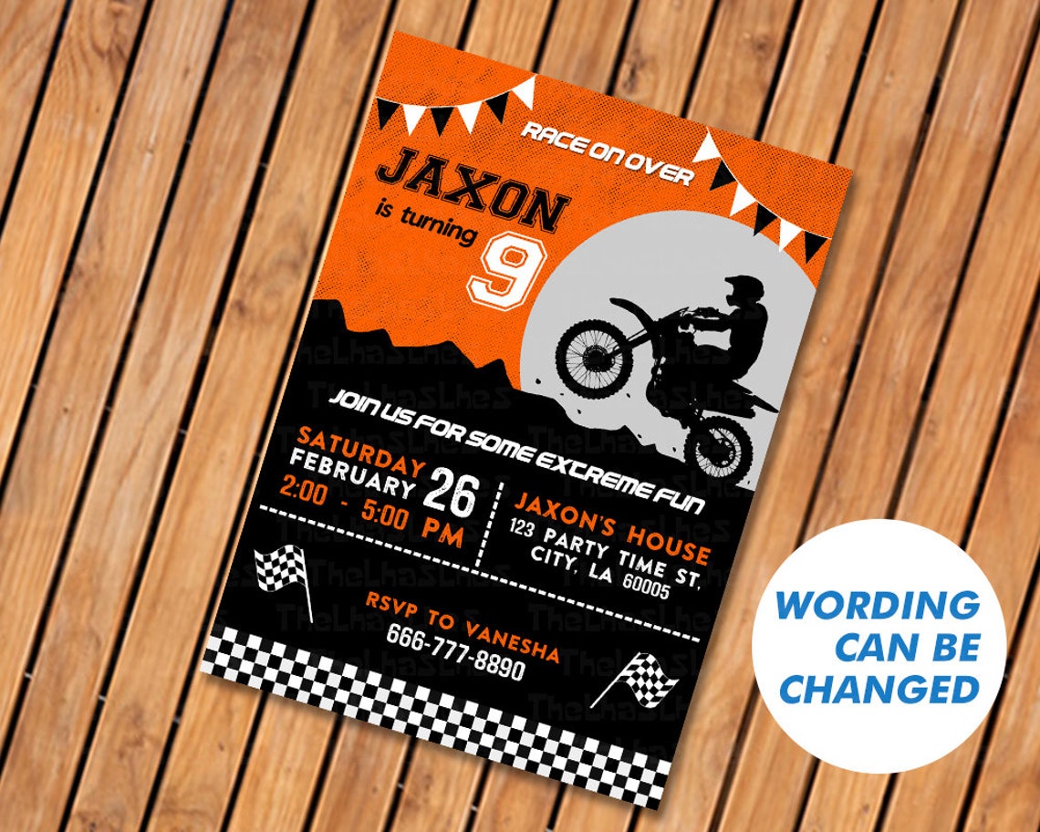 Dirt Bike Birthday Invitation, Motocross Invitation, Dirt Bike Invite ...