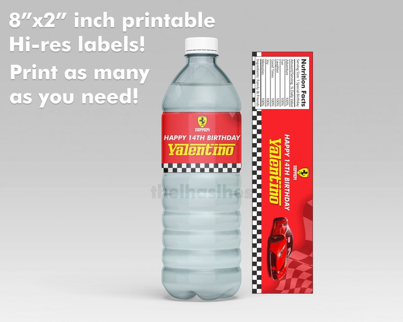 Ferrari Water Bottle Label Birthday Party 8x2 Inch - Etsy
