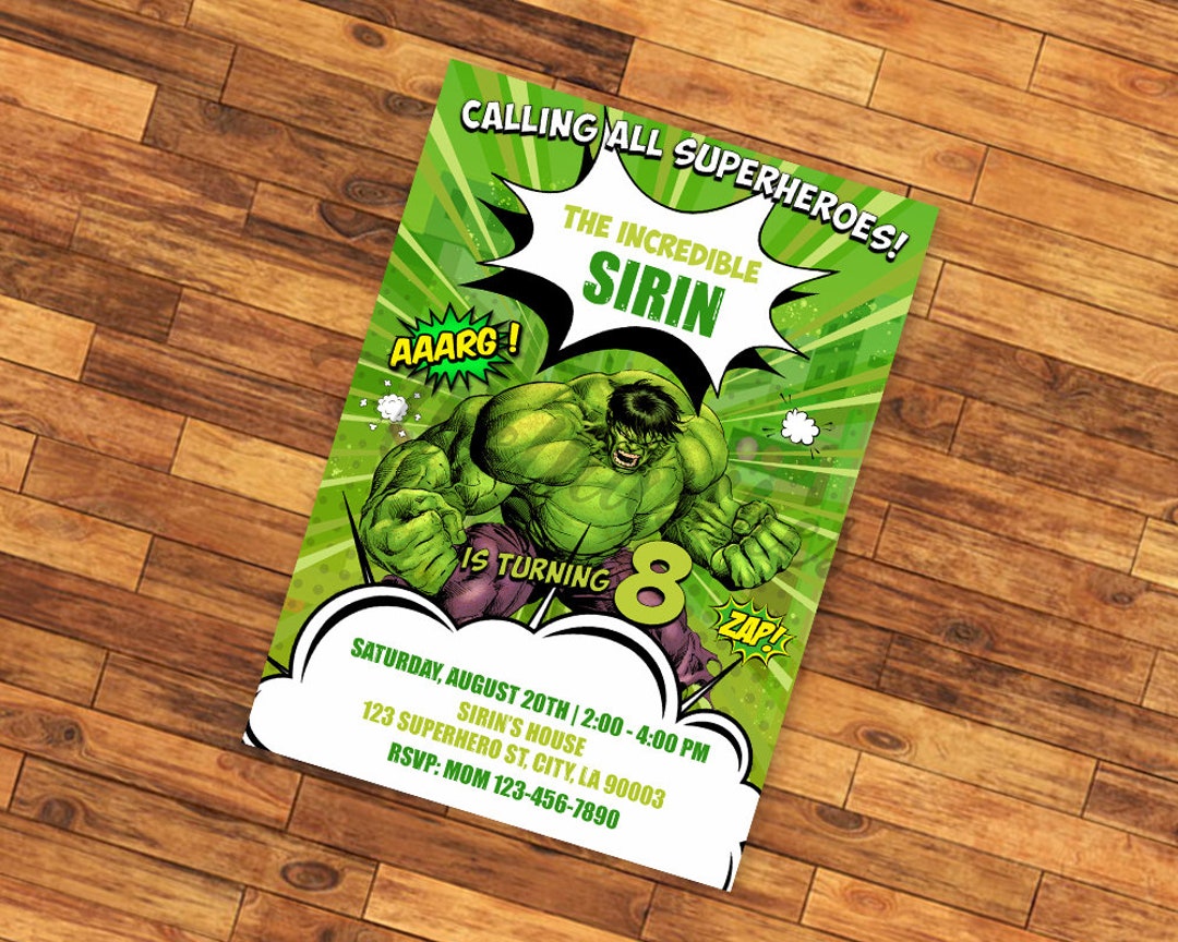 The Incredible Hulk Birthday Invitation, Superheroes Invitation, the ...