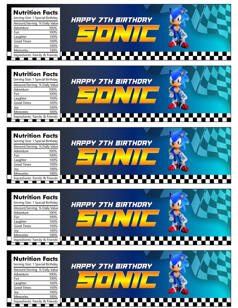 Sonic Water Bottle Label Birthday Party 8x2 Inch - Etsy