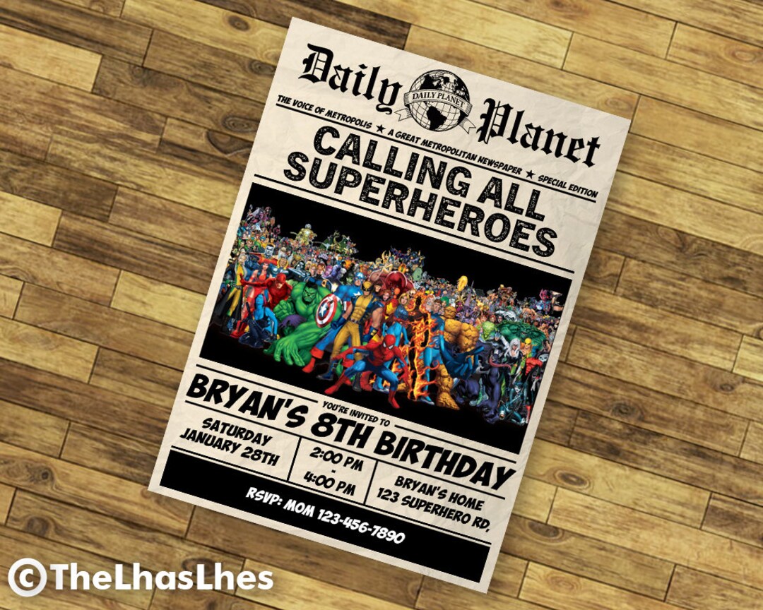 Superhero Newspaper Birthday Invitations, Birthday Invitations ...