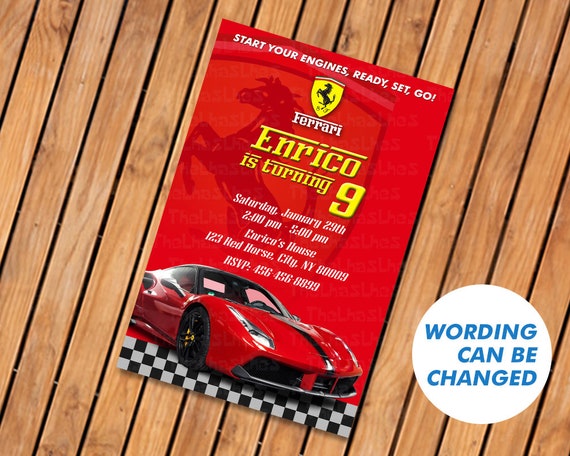 Ferrari Cars Funny Birthday Invitation Race Car Birthday - Etsy