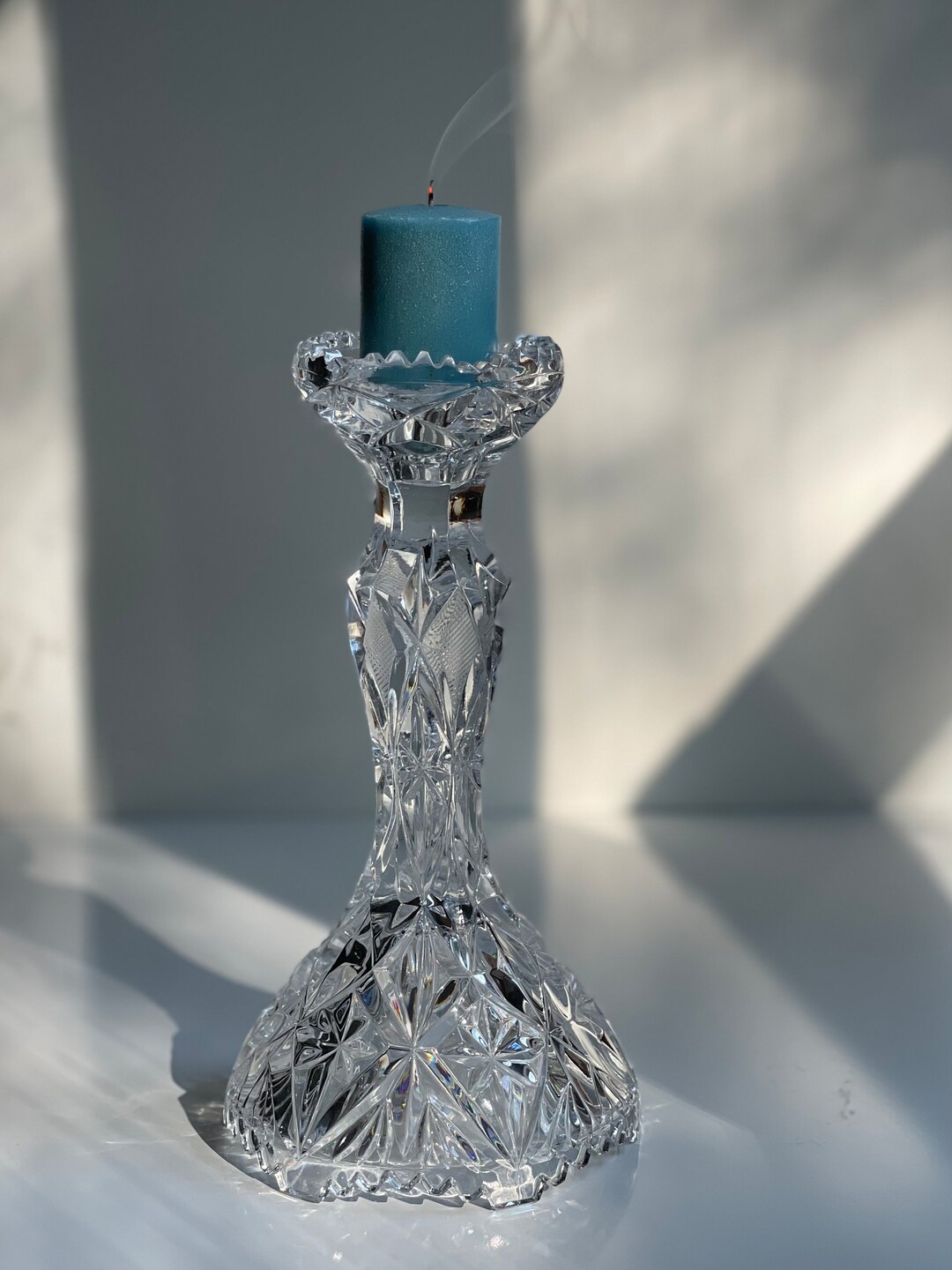 Vintage Heavy Brilliant Cut Crystal Candle Holder 9 With Saw - Etsy