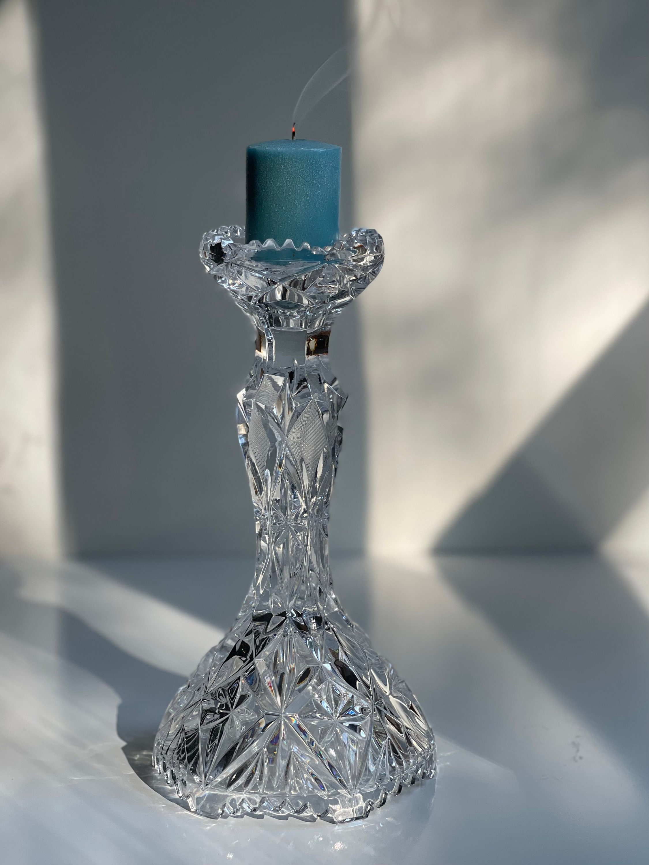 Vintage Heavy Brilliant Cut Crystal Candle Holder 9 With Saw - Etsy