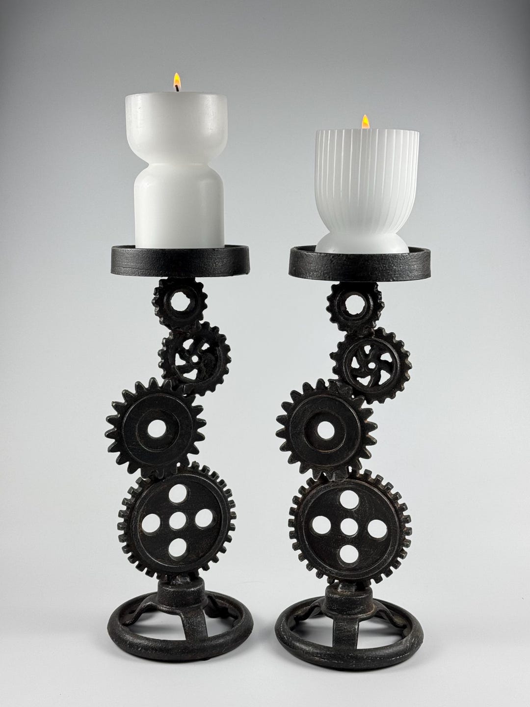 Vintage Cast Iron Cog Wheel Candle Holders: Industrial Decor Pair - Etsy