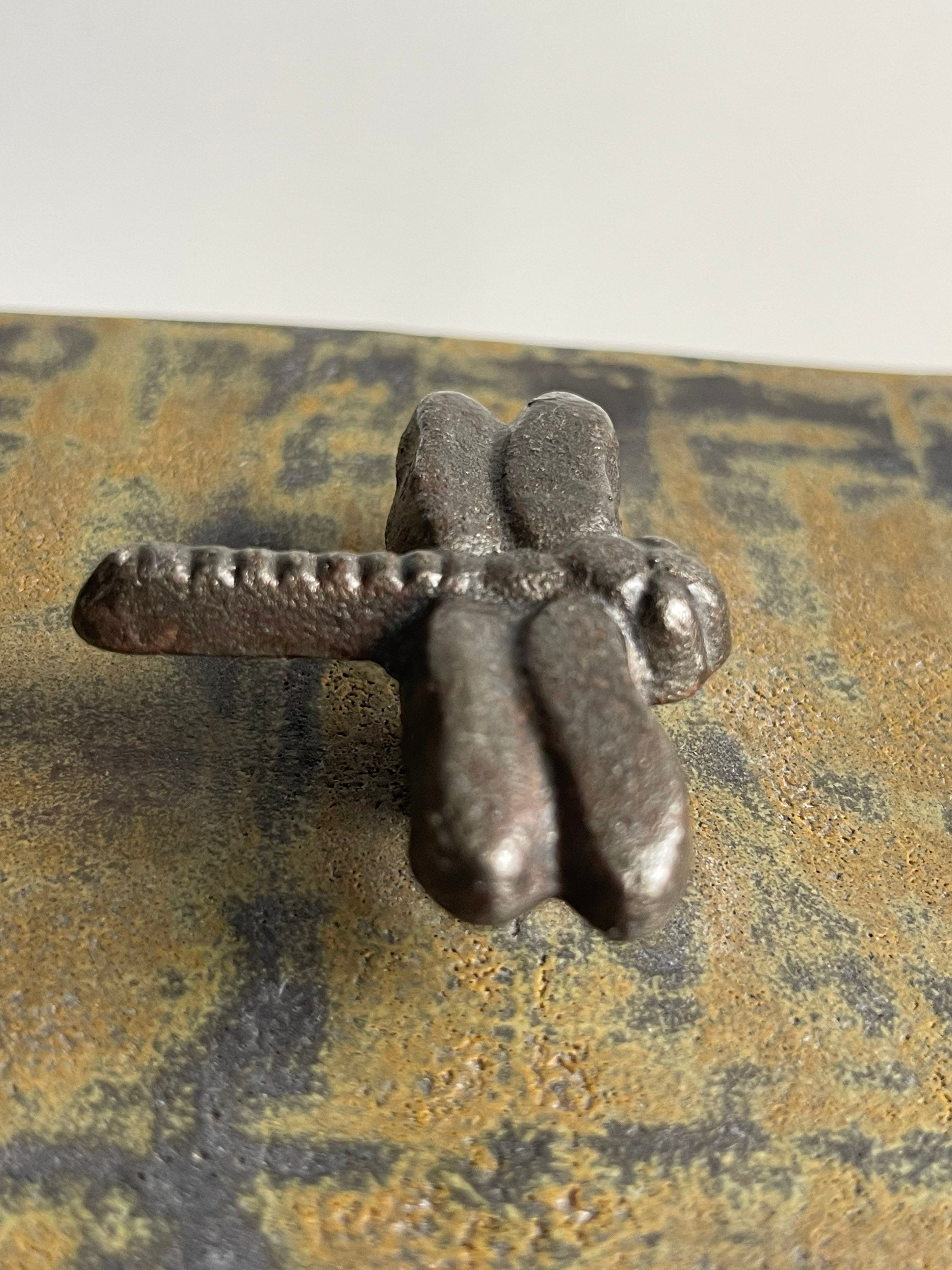 Rare, One of a Kind Glazed Terracotta Box / Chest With Dragonfly Handle ...