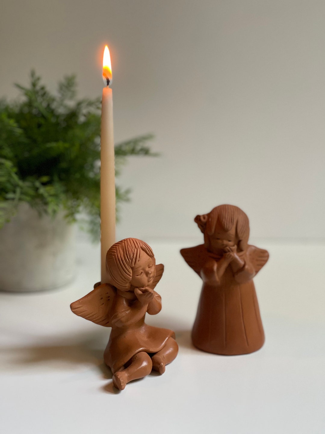 Terracotta Angels Candle Holder / Decor Mini Clay Angels Get Well Soon ...