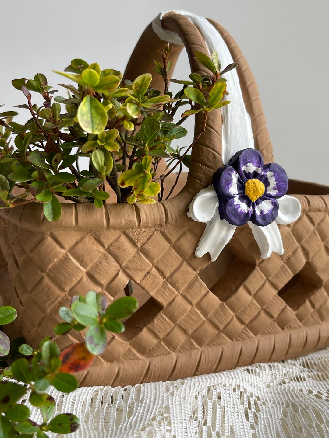 Hand Painted Terracotta Flower Vase Basket Spring / Easter Egg Basket ...