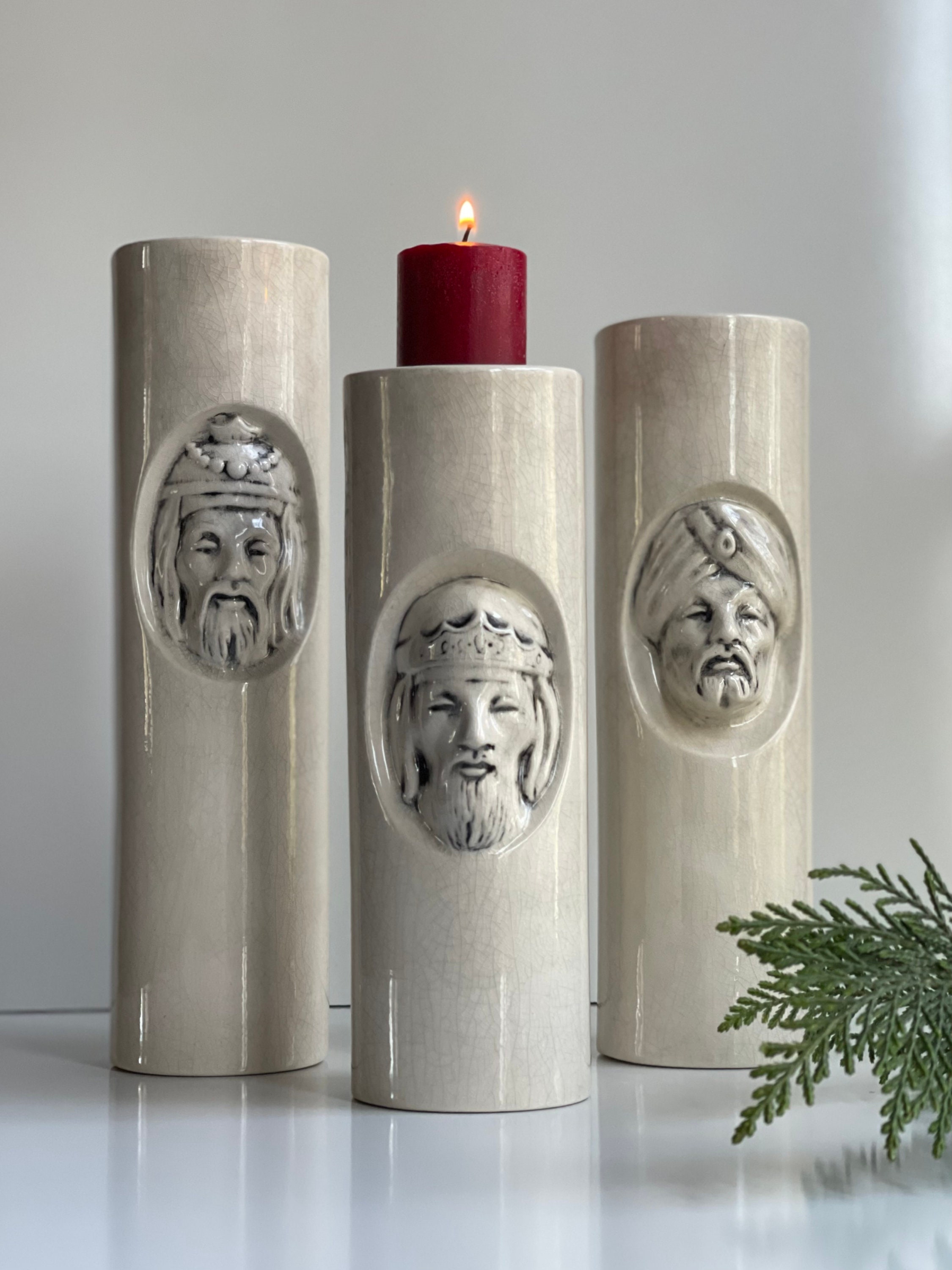 Vintage Three Wise Men Graduating Ceramic Candle Holders With 3D Faces ...