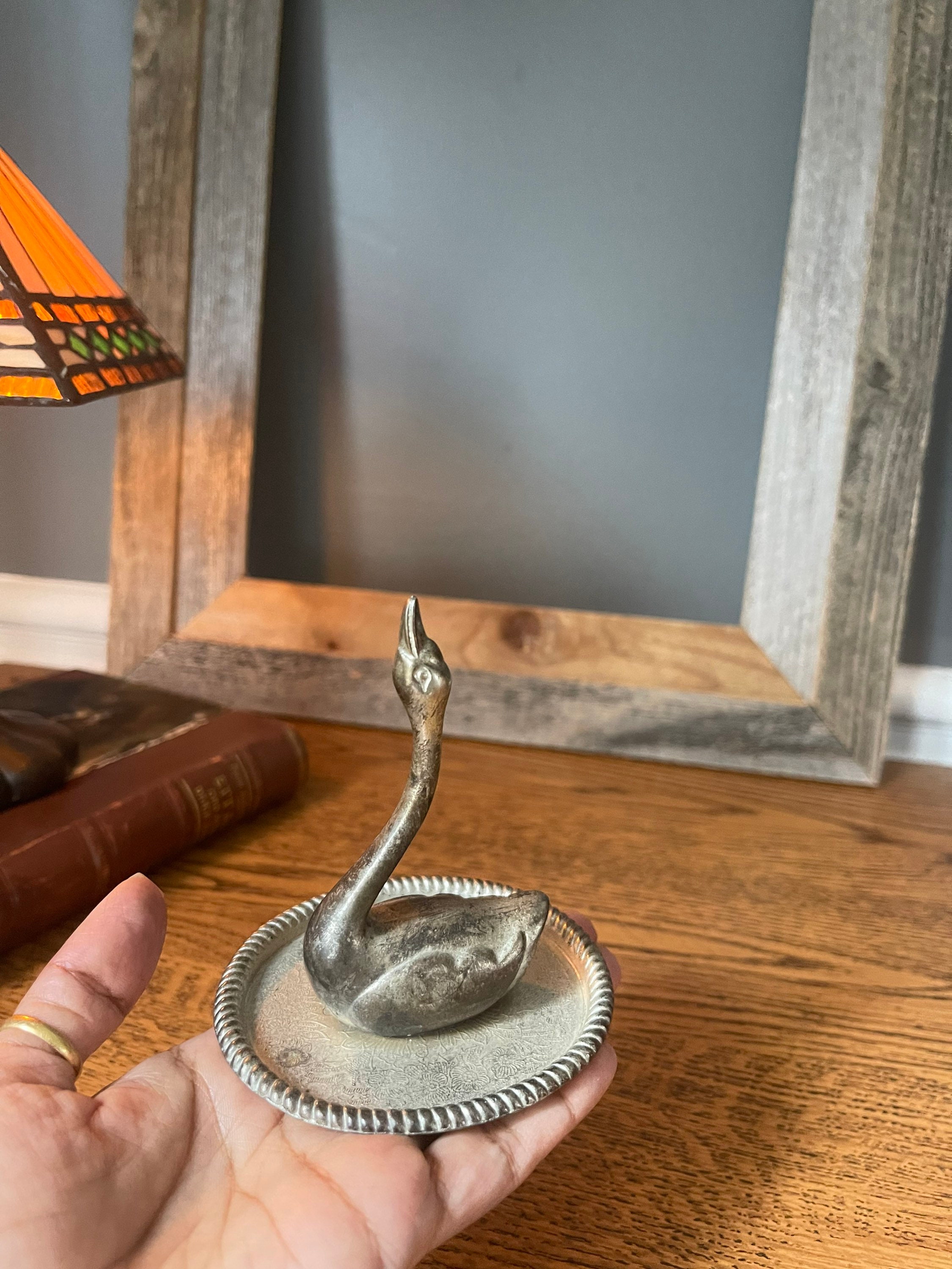 Vintage Silver Plated Swan Ring Holder With Ornate Jewelry Tray ...