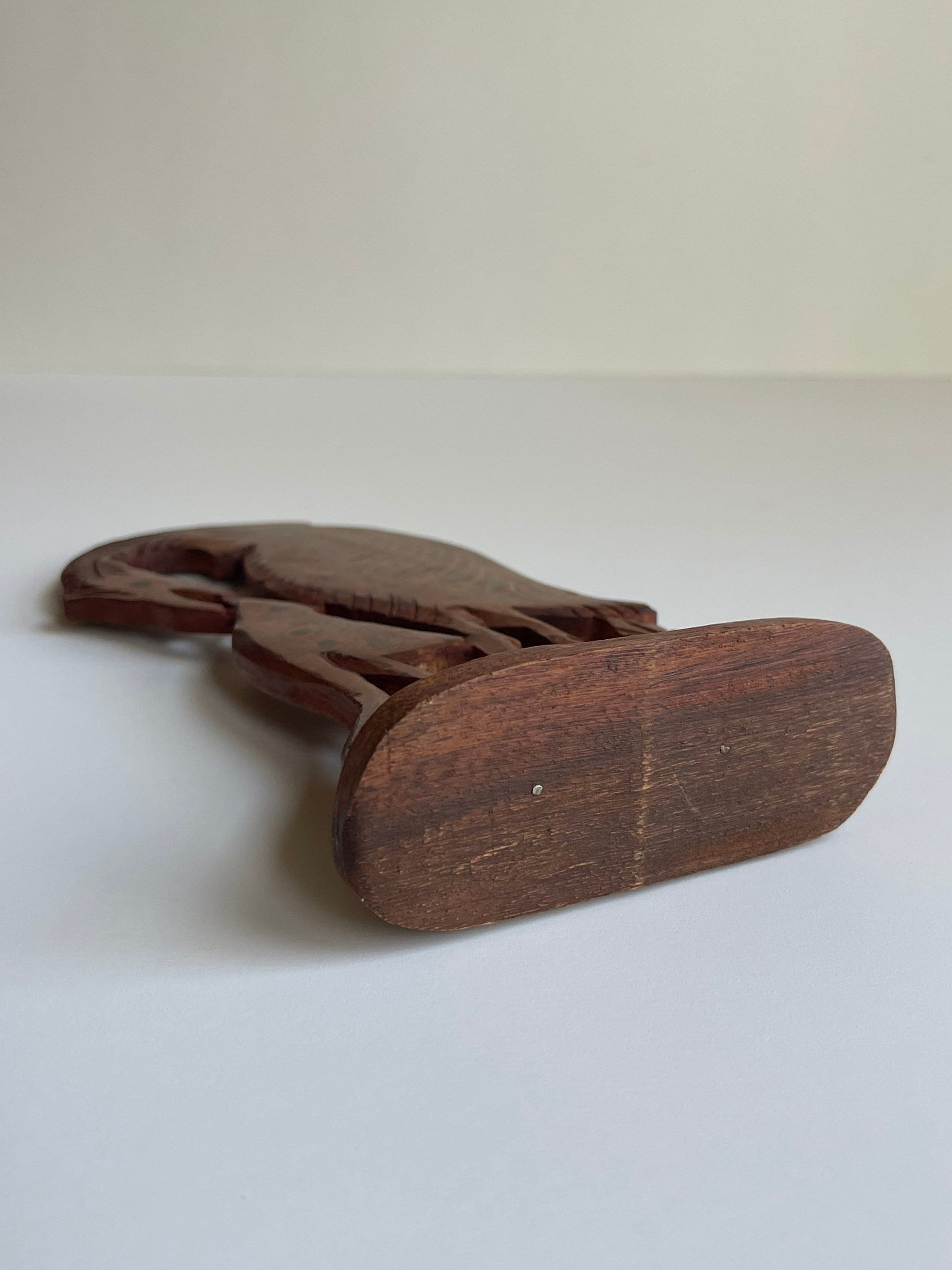 Vintage MCM Hand Carved Wooden Heron Sculpture: Brass Inlay Bird Decor ...