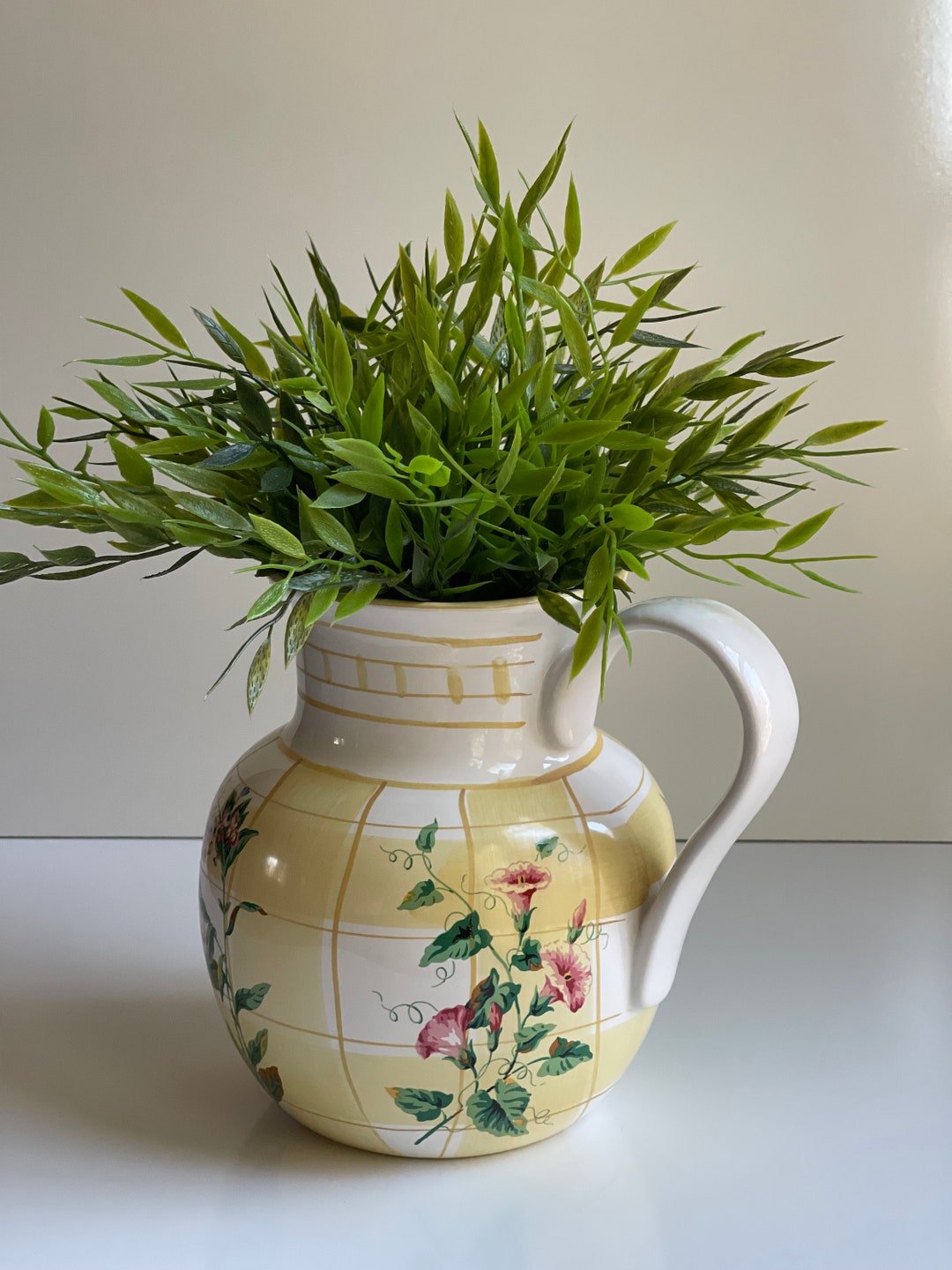 Botanical Flowers Floral Ceramic Pitcher / Vase. Spring / Summer Print ...