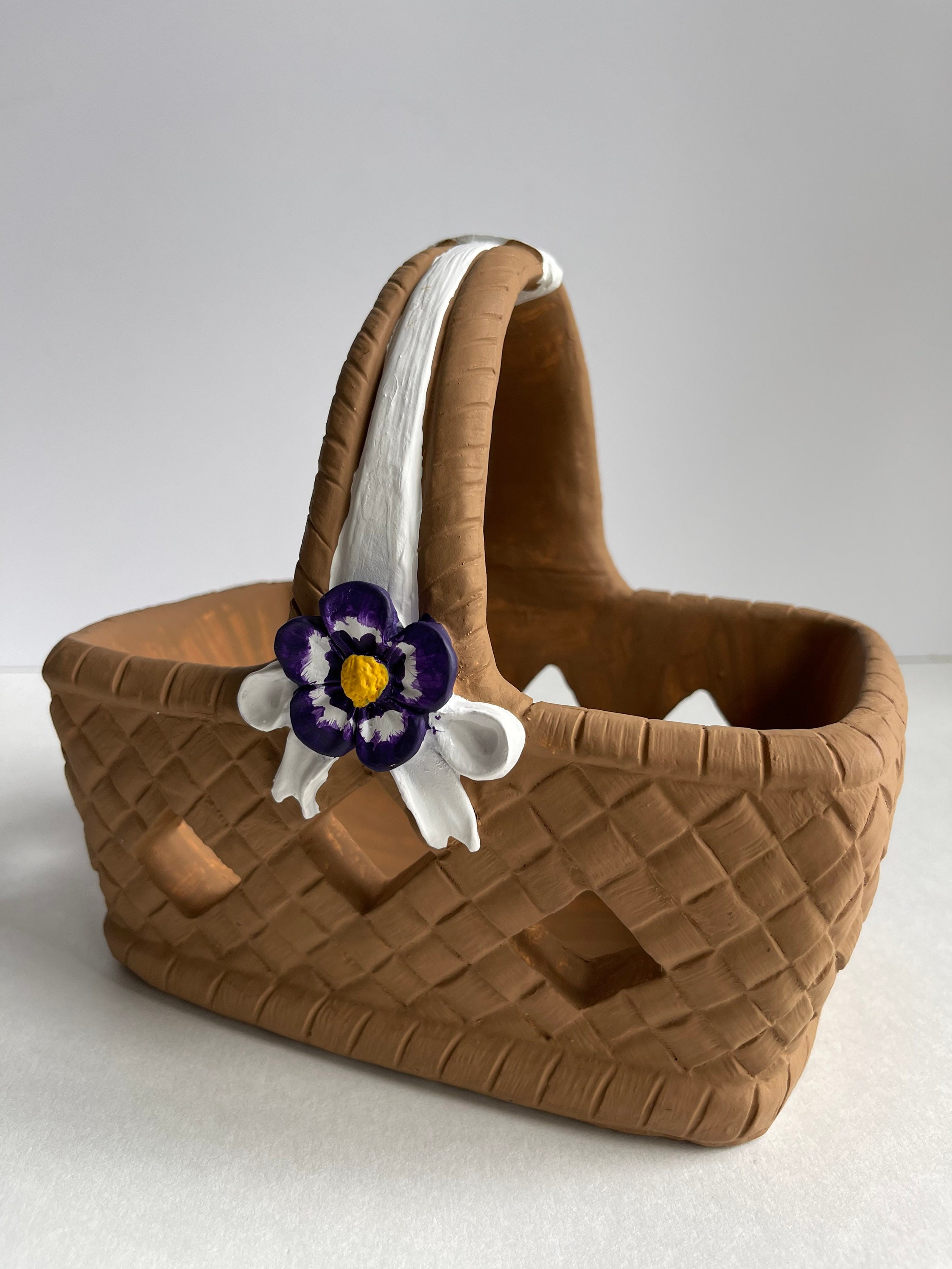 Hand Painted Terracotta Flower Vase Basket Spring / Easter Egg Basket ...