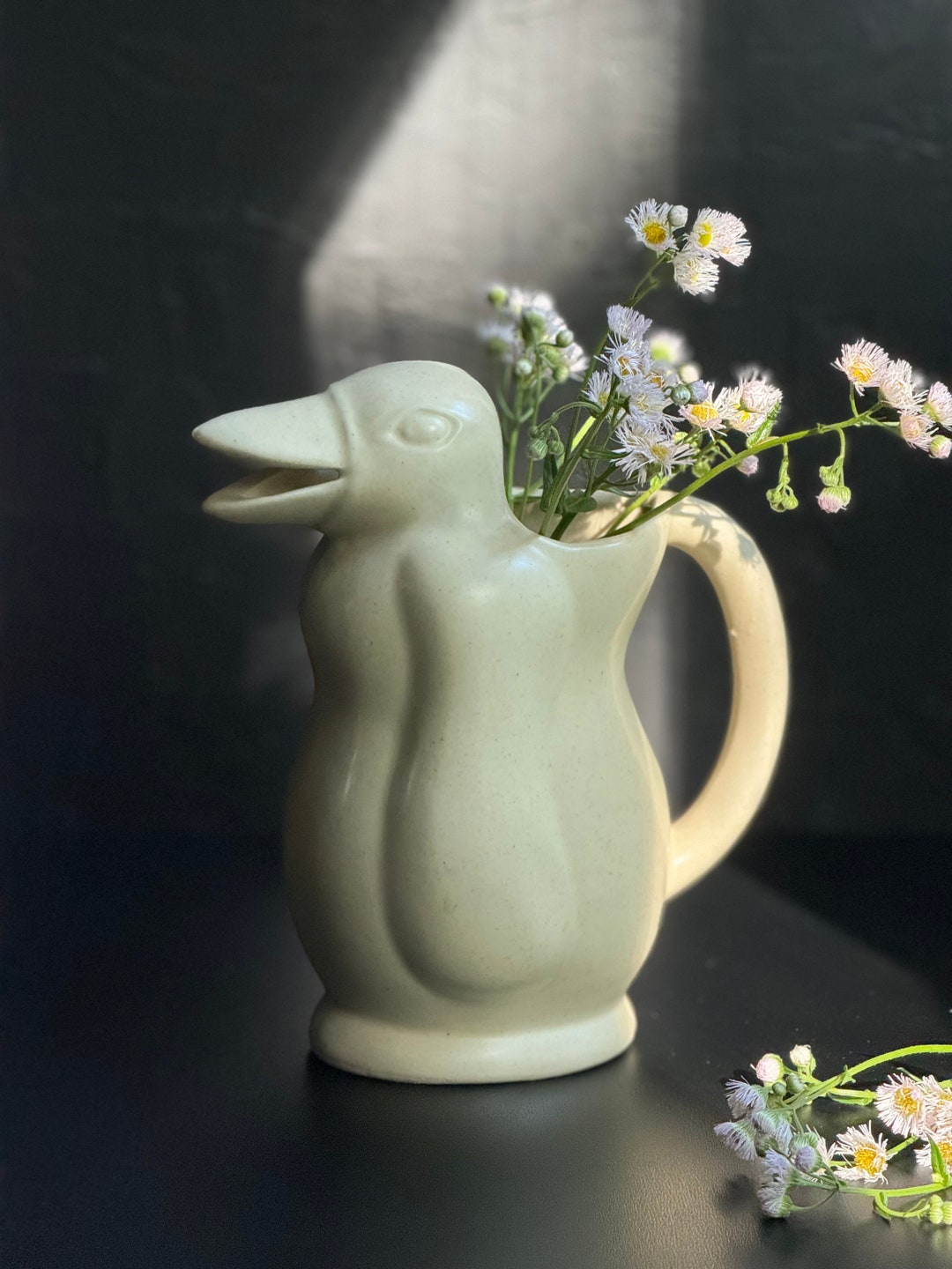 Vintage Stoneware Speckled Glaze Penguin Bird Pitcher / Vase / Utensil ...