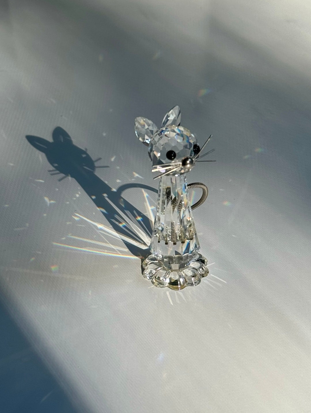Vintage Retired SWAROVSKI Crystal Cat With Coil Chain Tail Whiskers ...