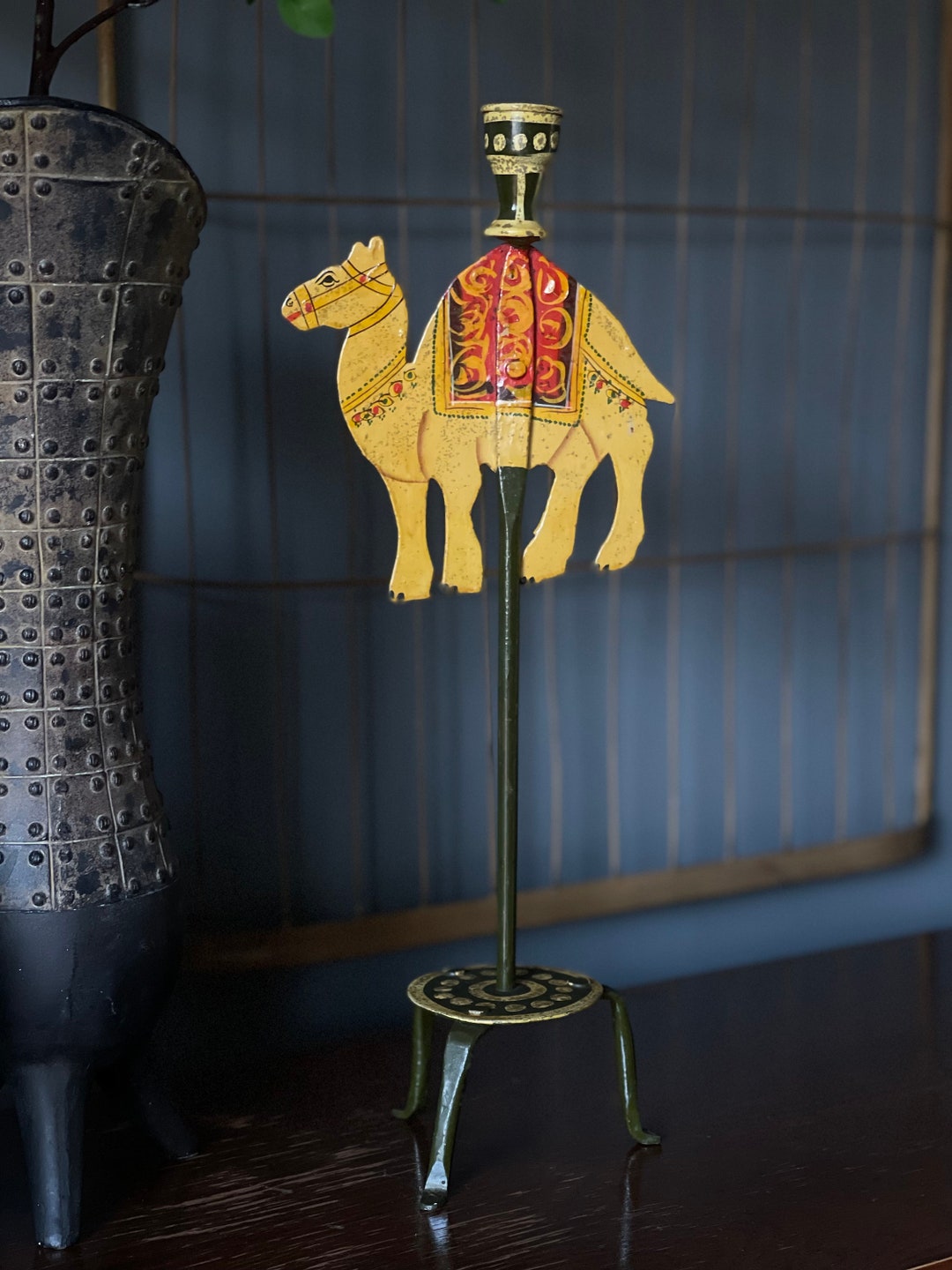 Vintage Metal Camel Candlestick Holder: 15.5" Moroccan Rajasthan Style ...