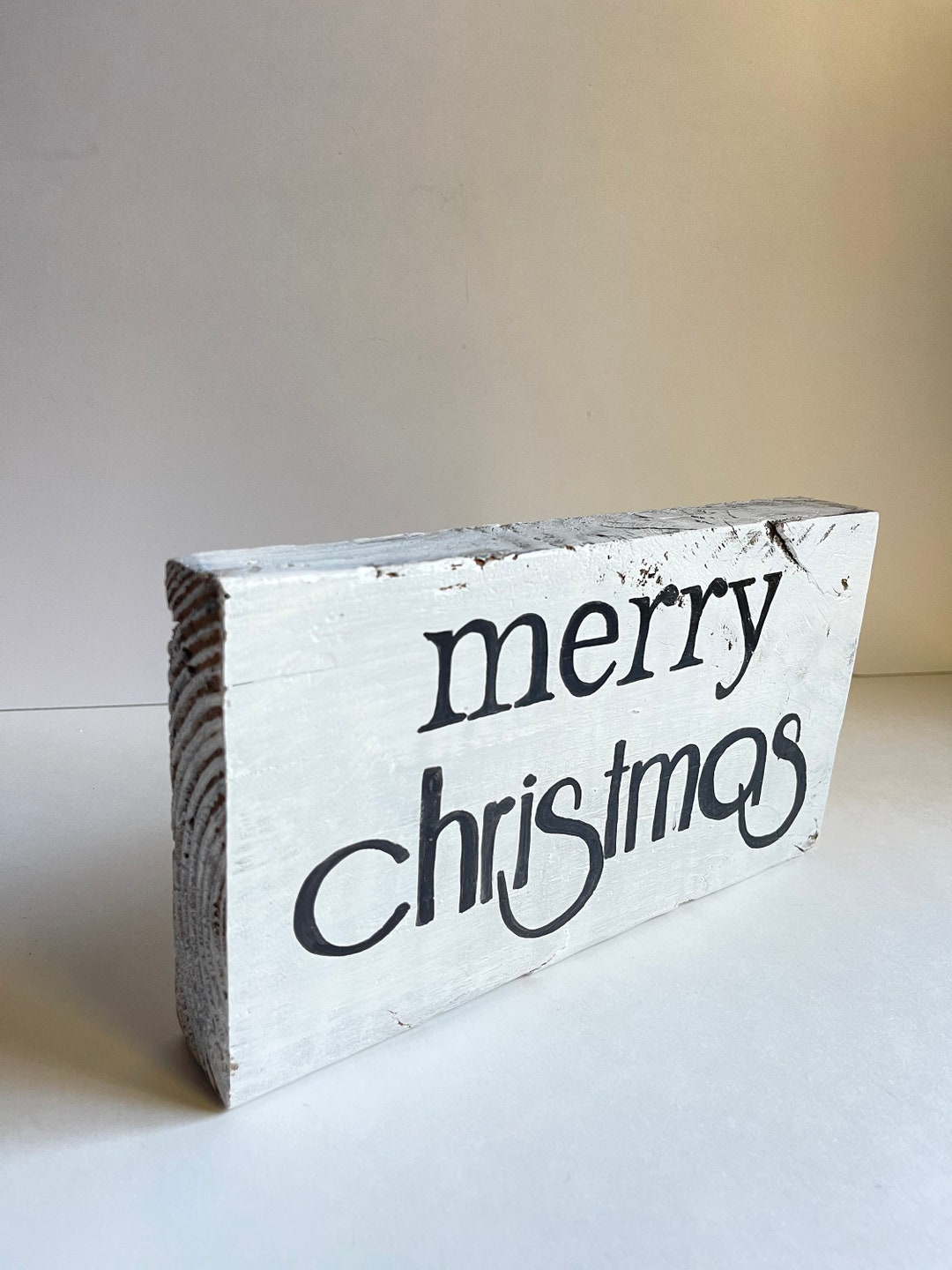 Distressed Wooden Merry Christmas Block Sign - Etsy
