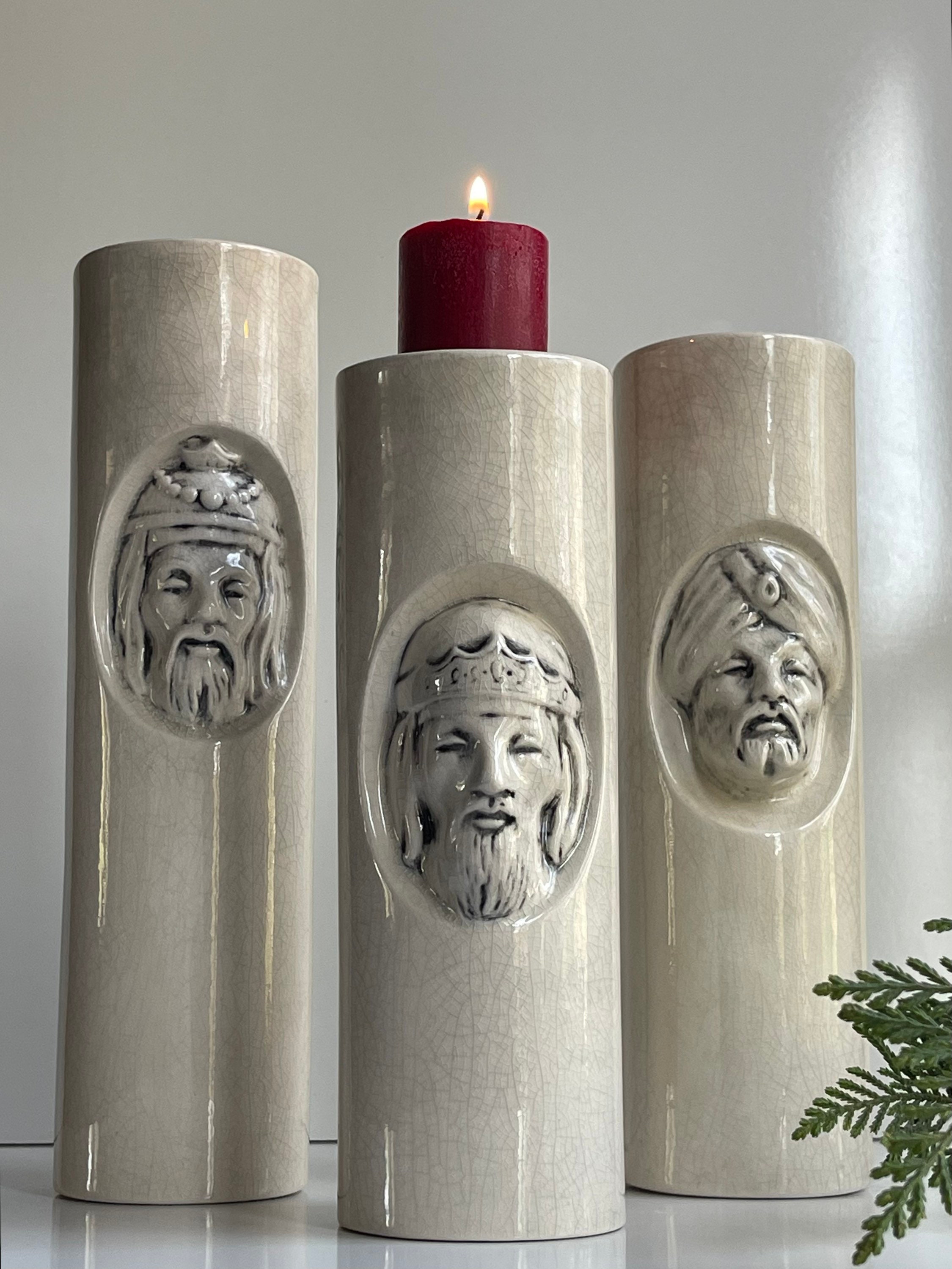 Vintage Three Wise Men Graduating Ceramic Candle Holders With 3D Faces ...