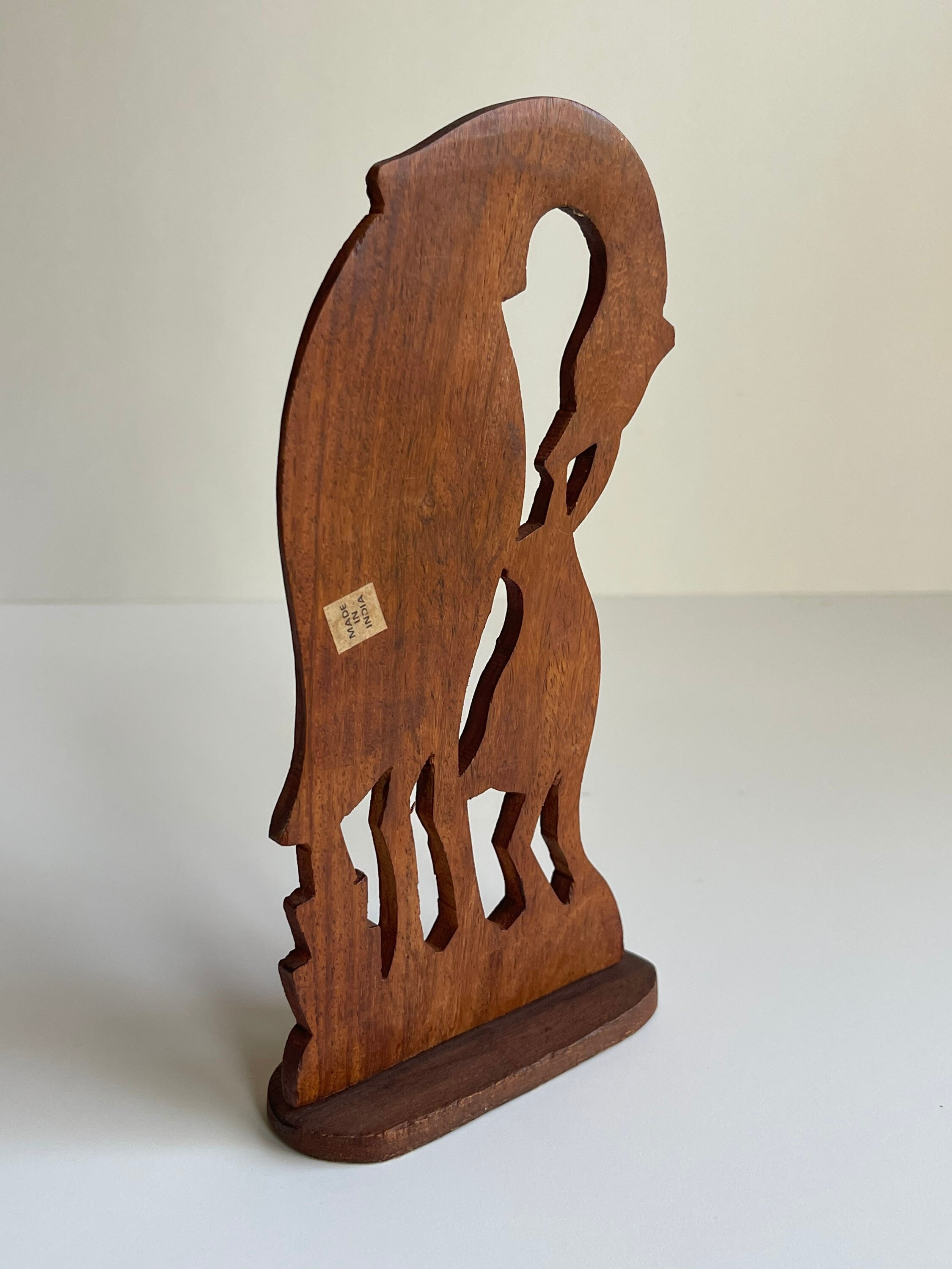 Vintage MCM Hand Carved Wooden Heron Sculpture: Brass Inlay Bird Decor ...