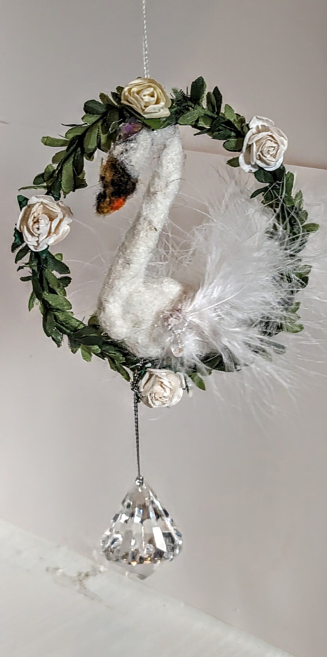 White Swan Hanging Tree Decoration , With Hanging Crystal Droplet ...