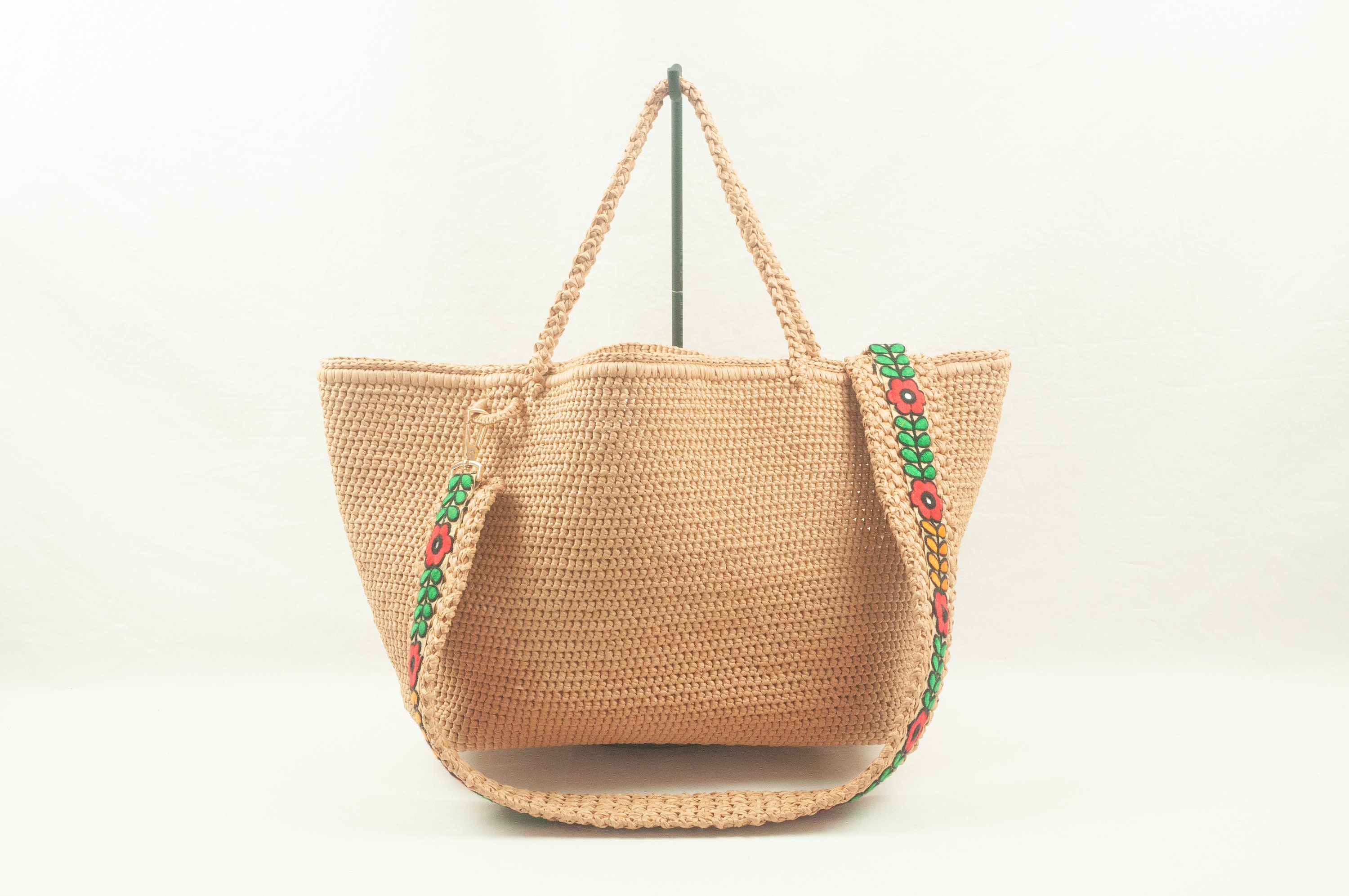Crochet Large Raffia Tote Bag With Traditional Indian Embroidery ...