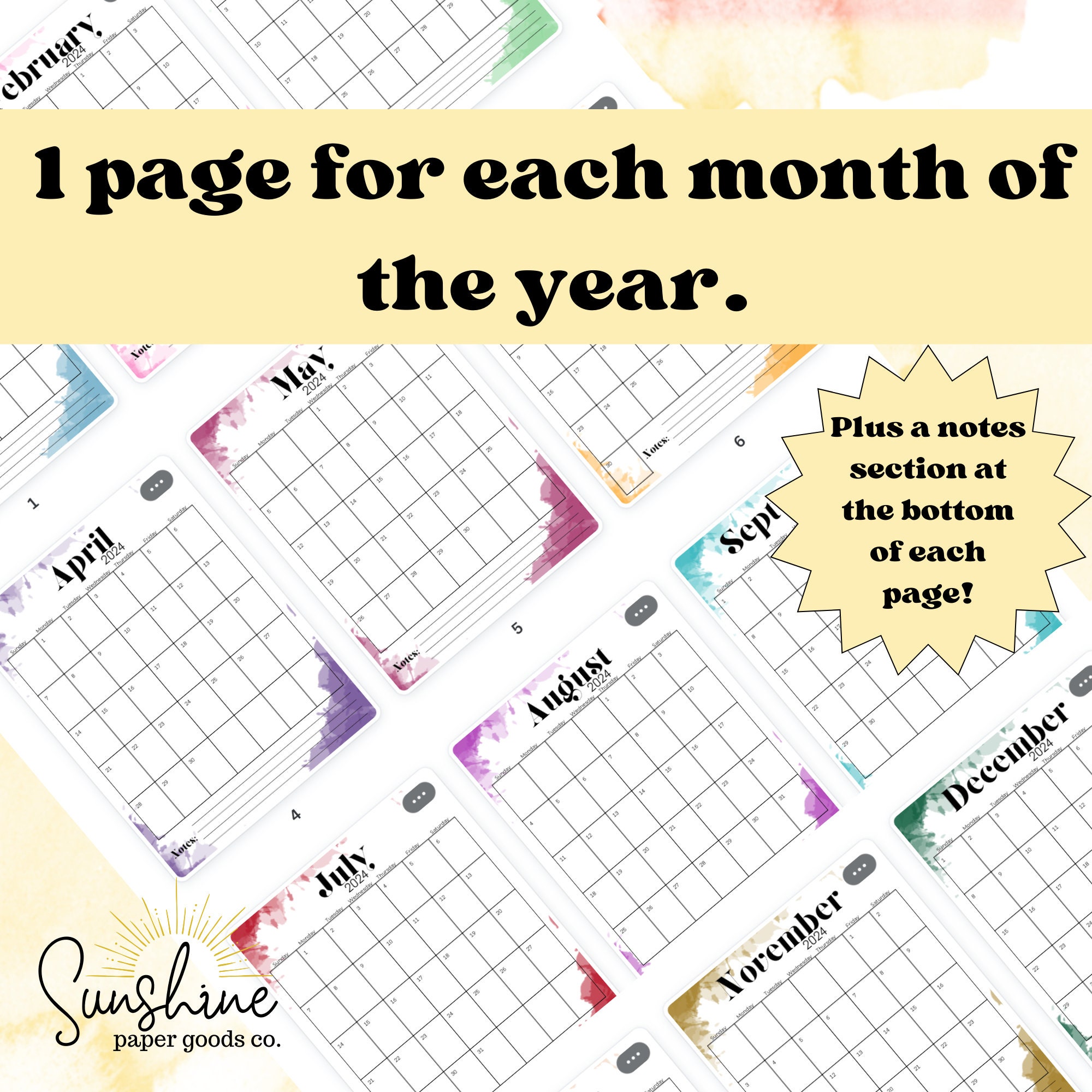 Printable 2024 Minimalist Calendar Portrait Calendar Digital Download ...