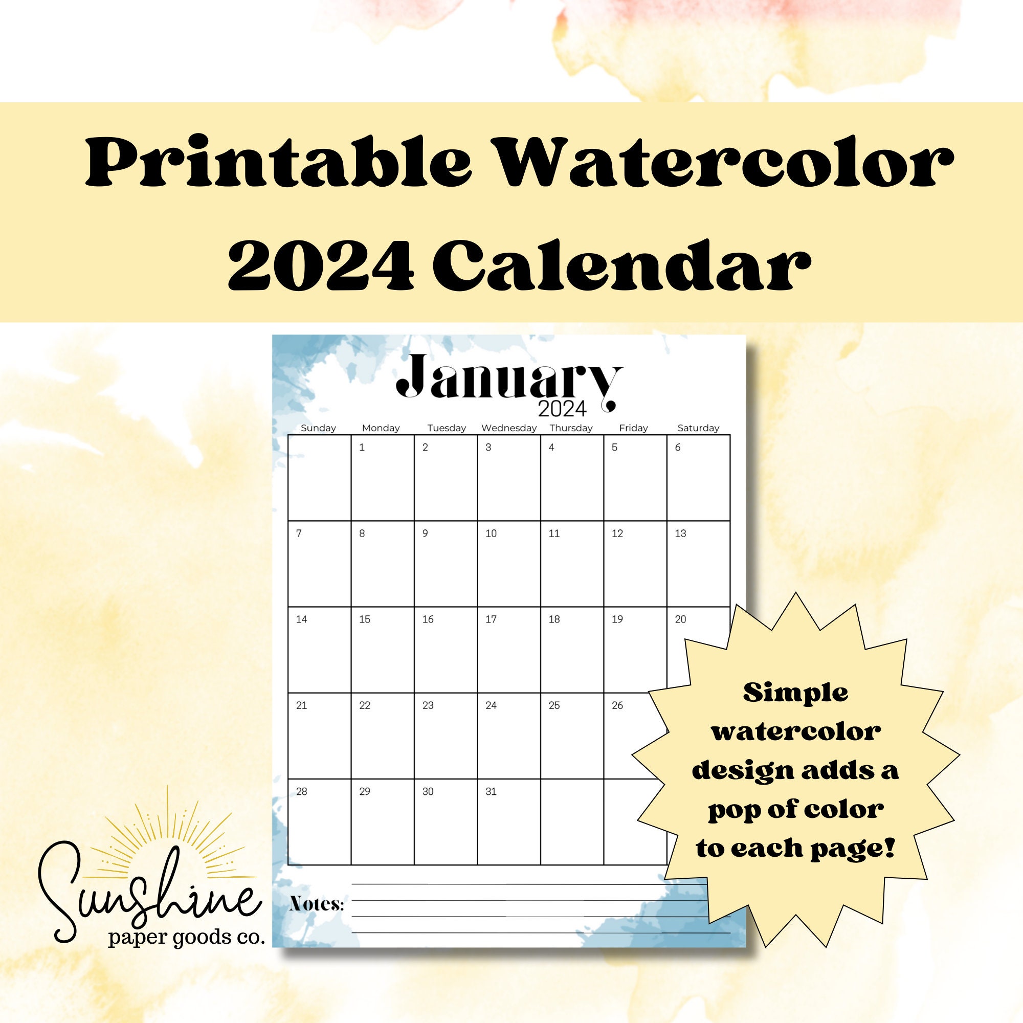 Printable 2024 Minimalist Calendar Portrait Calendar Digital Download ...