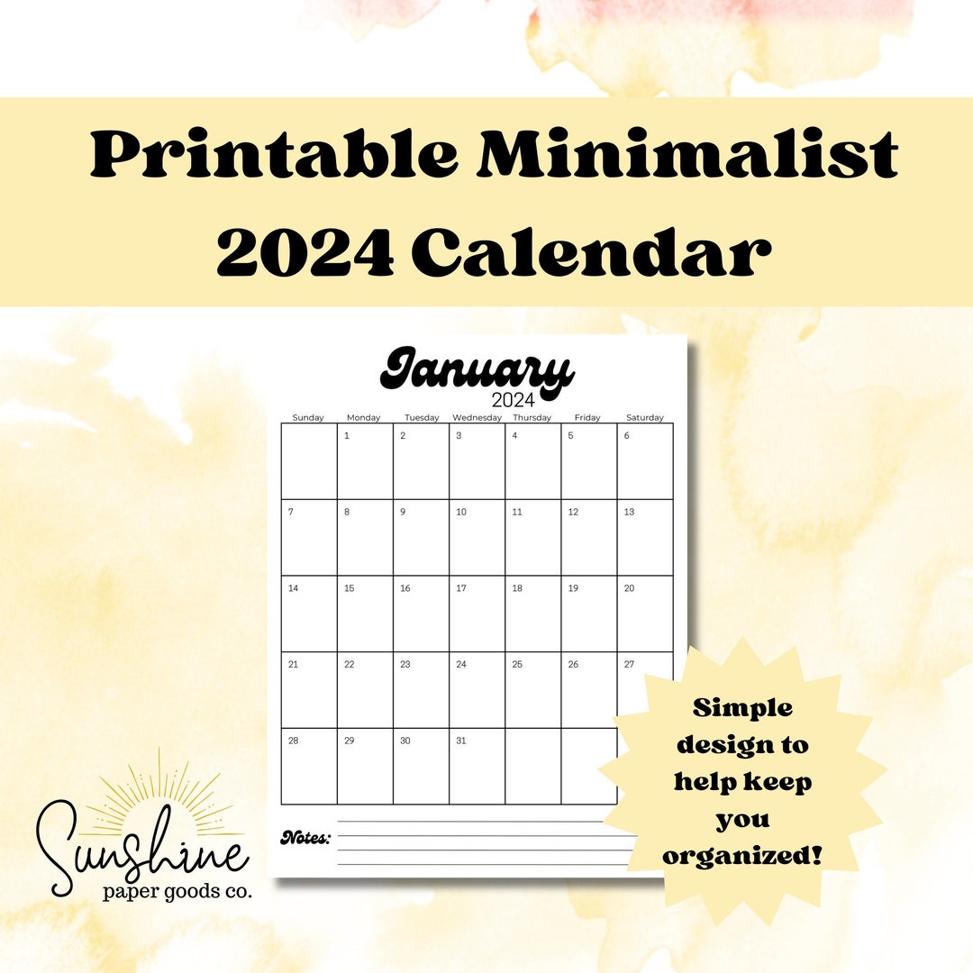 Printable 2024 Minimalist Calendar Portrait Calendar Digital Download ...