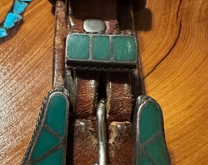 1940's Vintage Navajo Sterling & Green Turquoise Ranger Belt Buckle and ...