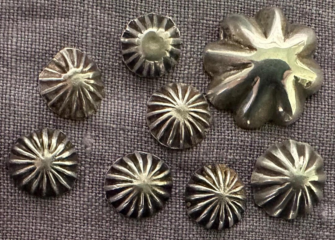 1900’s Antique Navajo Eight Silver Domed Small Handcrafted Concho Shank ...