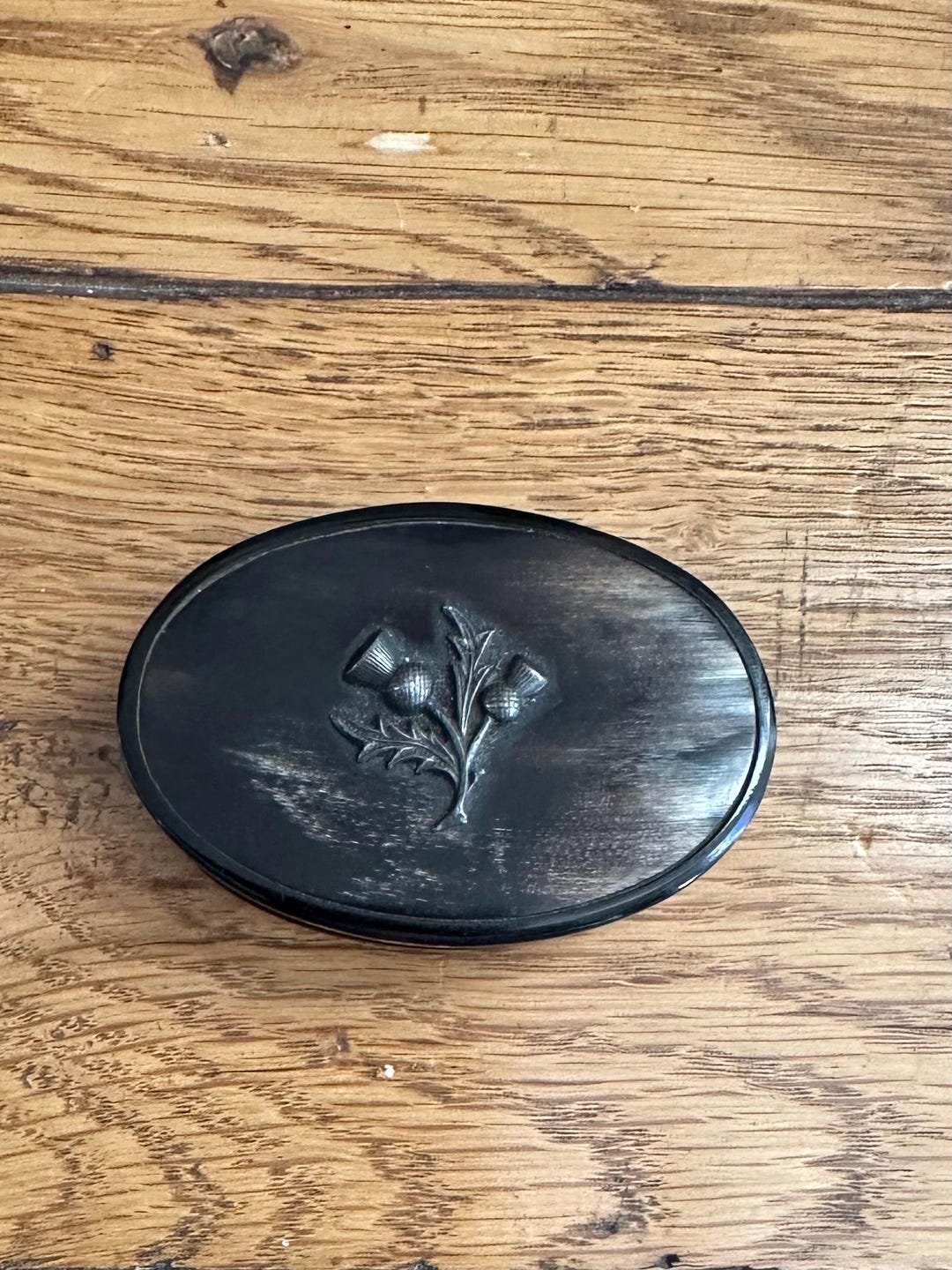 Victorian Scottish Oval Bison Horn Snuff Box With Raised Scottish ...