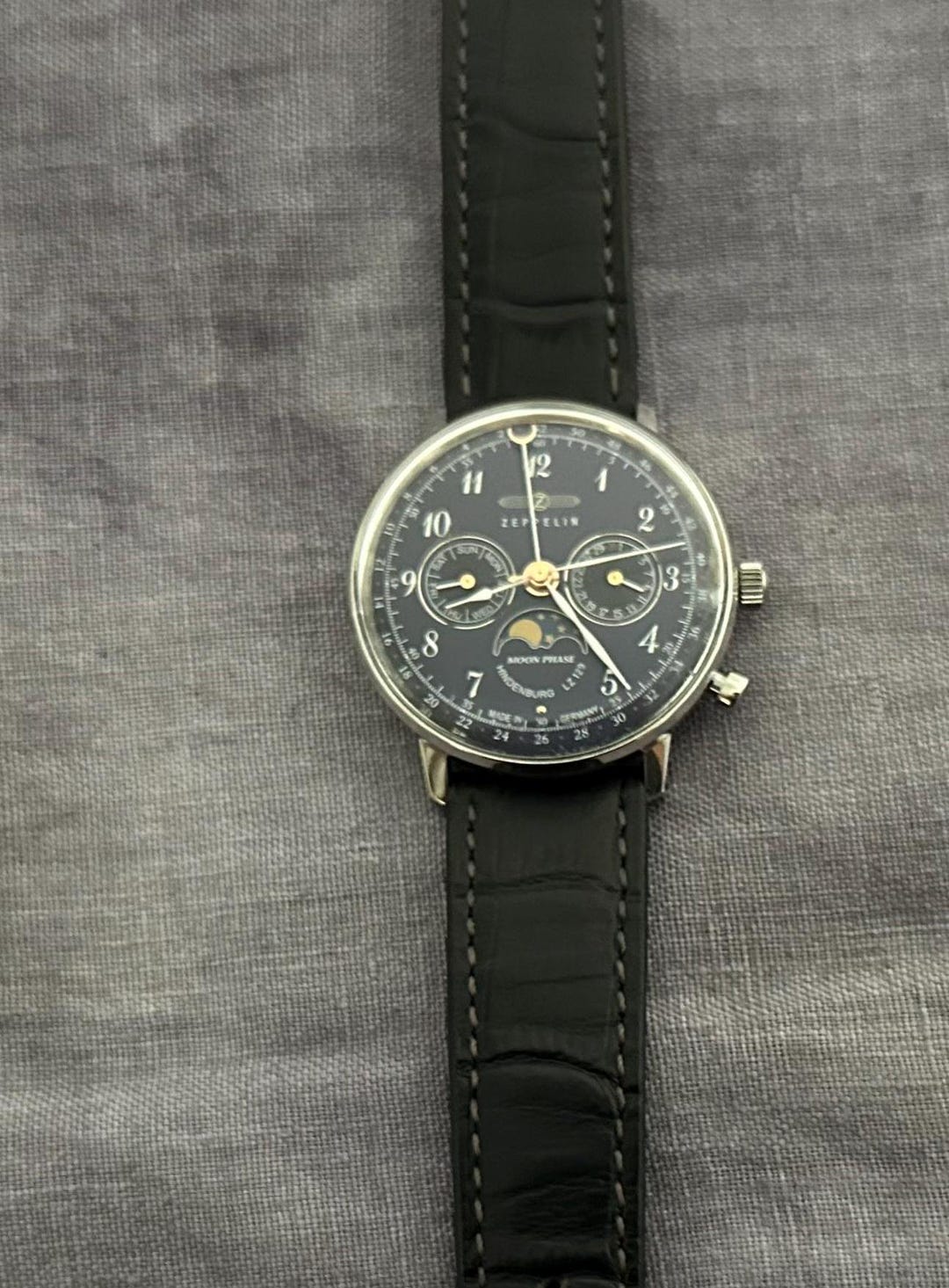 Vintage Zeppelin Moon Phase LZ129 Hindenburg Quartz Blue Dial Watch ...