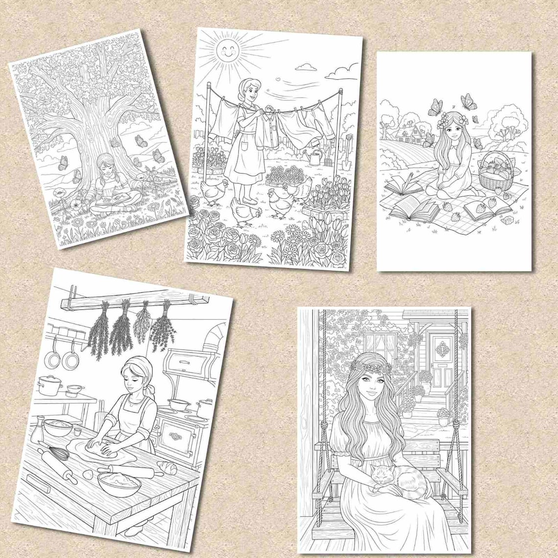 Cozy Cottagecore Girls Coloring Pages | 20 Aesthetic Printable Coloring ...