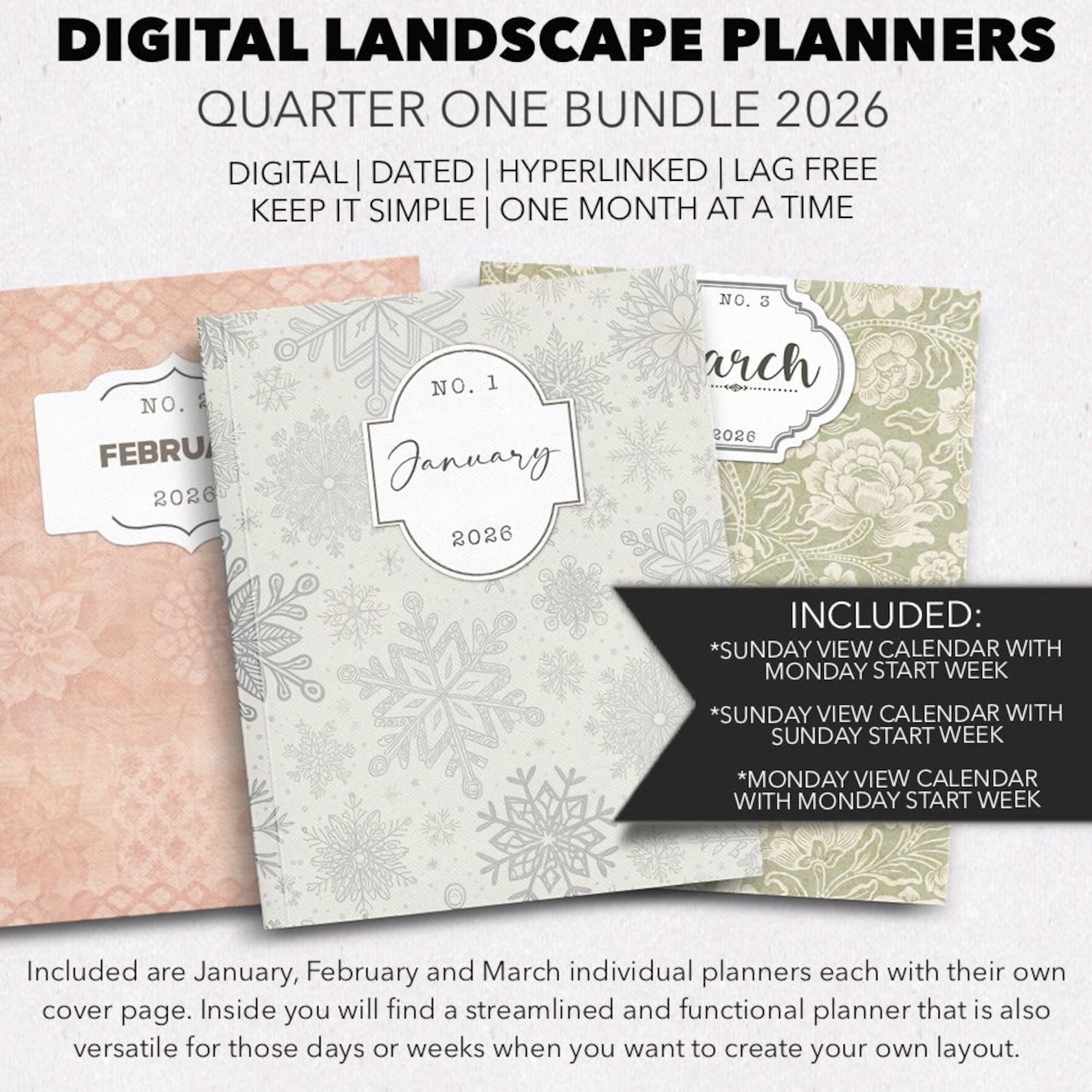 QUARTER ONE PLANNERS | Monthly Landscape Planners 2026 Includes January ...