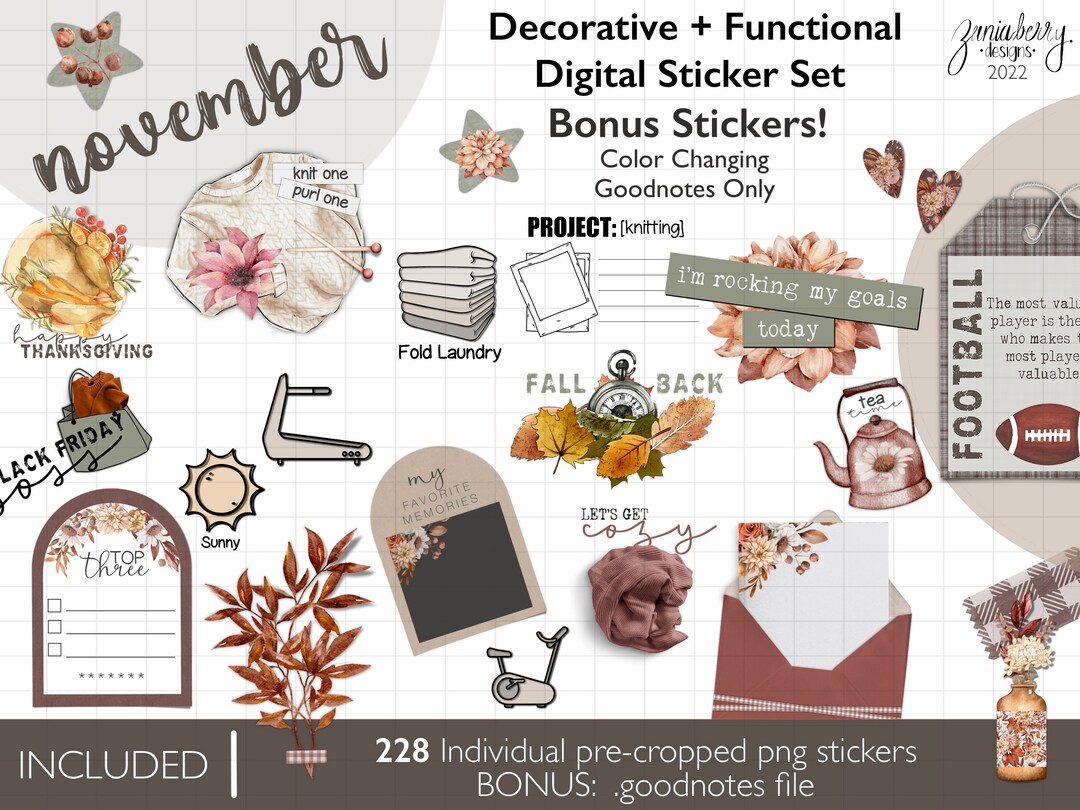 DIGITAL PLANNER STICKERS | November Plan + Journal Stickers | Goodnotes ...