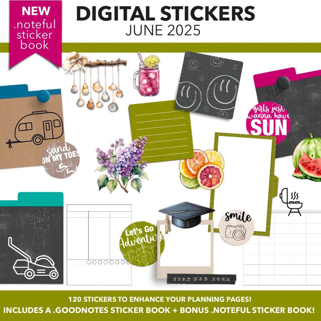 DIGITAL PLANNER STICKERS | June 2025 Plan + Journal Stickers ...