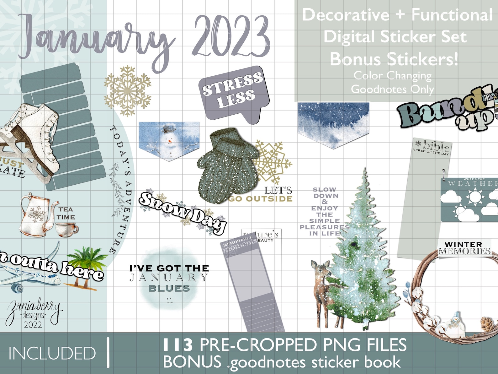 DIGITAL PLANNER STICKERS | January 2023 Plan + Journal Stickers ...