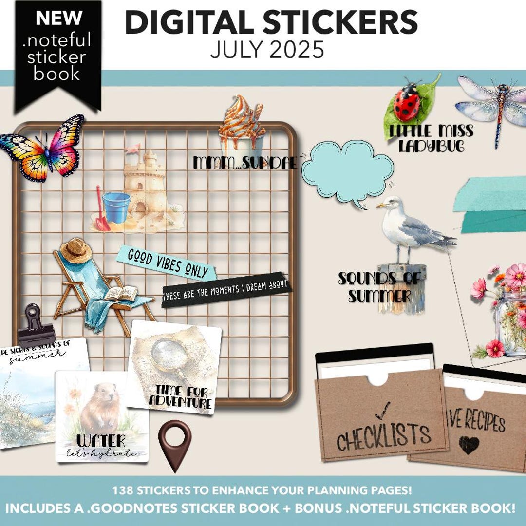 DIGITAL PLANNER STICKERS | July 2025 Plan + Journal Stickers | Noteful ...