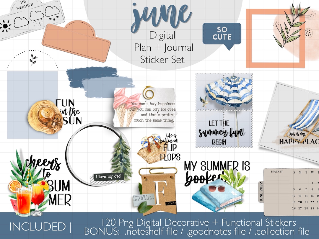 DIGITAL PLANNER STICKERS | June Plan + Journal Stickers - Etsy