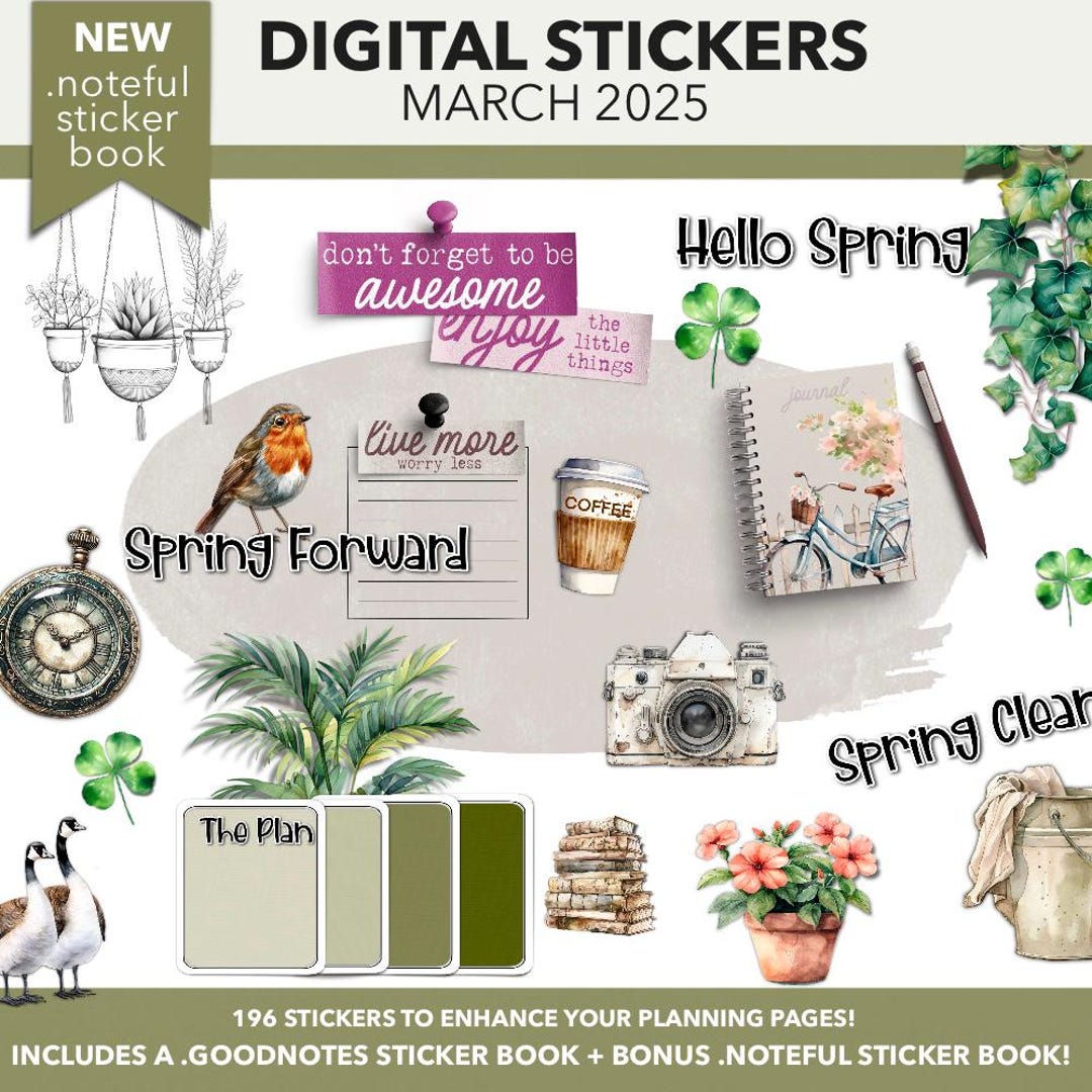 DIGITAL PLANNER STICKERS | March 2025 Plan + Journal Stickers ...