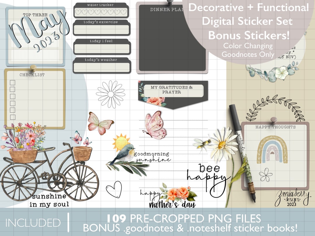 DIGITAL PLANNER STICKERS | May 2023 Plan + Journal Digital Stickers ...