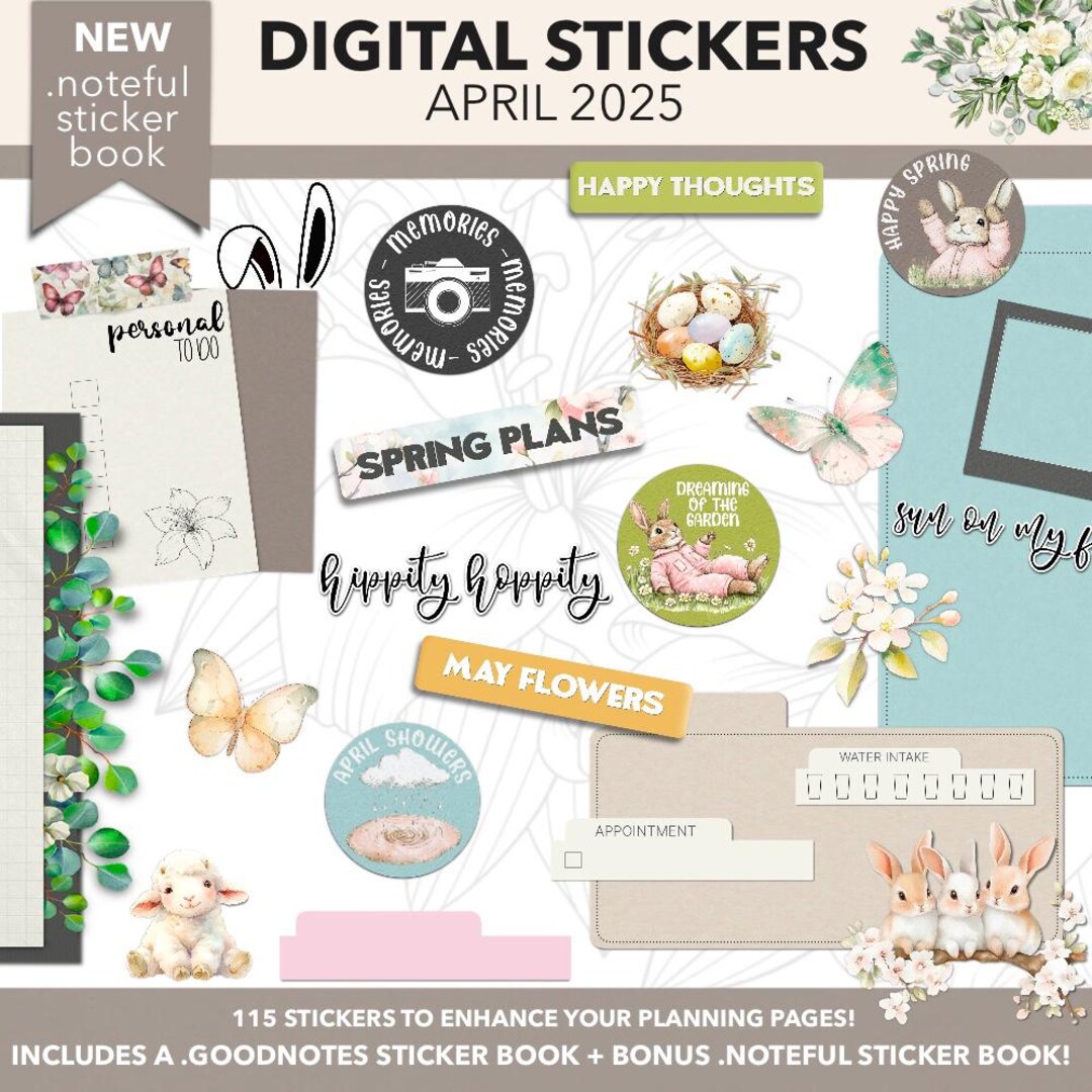 DIGITAL PLANNER STICKERS | April 2025 Plan + Journal Stickers ...