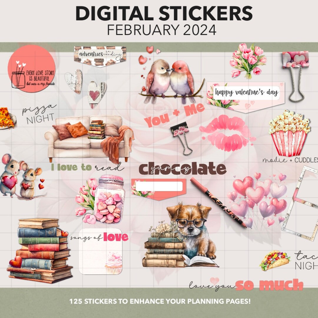 DIGITAL PLANNER STICKERS | February 2024 Plan + Journal Stickers ...