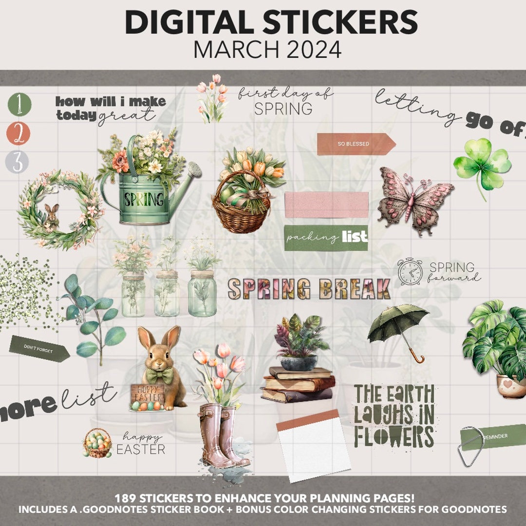 DIGITAL PLANNER STICKERS | March 2024 Plan + Journal Stickers ...